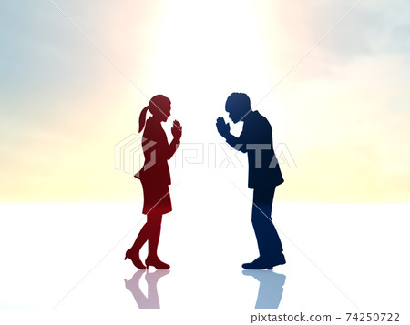 Silhouettes of men and women who apologize to... - Stock Illustration ...