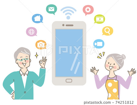 Senior women and men learning smartphones - Stock Illustration ...