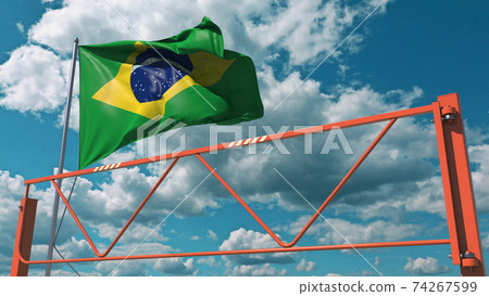 Swing arm road barrier and flag of Brazil,... - Stock Illustration ...