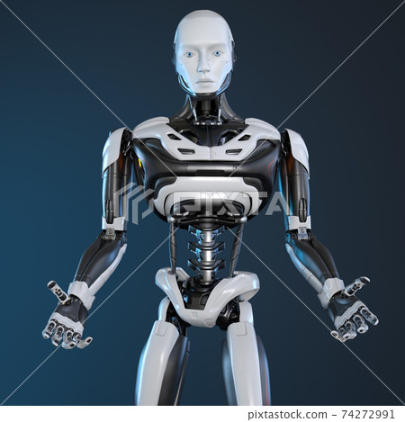 Robot android posing on a dark background - Stock Illustration ...