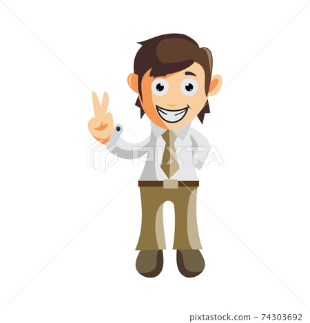 Business man Hand Peace cartoon character... - Stock Illustration ...