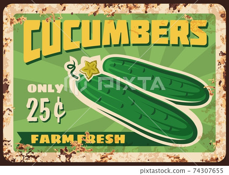 Cucumber vegetable metal plate rusty, farm market - Stock Illustration ...