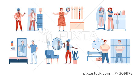 Self body acceptance set with people, cartoon... - Stock Illustration ...
