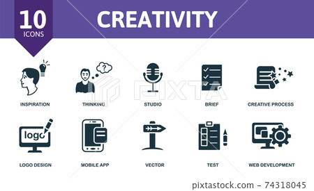 Creativity icon set. Collection contain studio,...-插圖素材 [74318045 ...