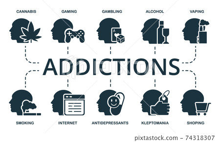 Addiction icon set. Collection contain... - Stock Illustration ...