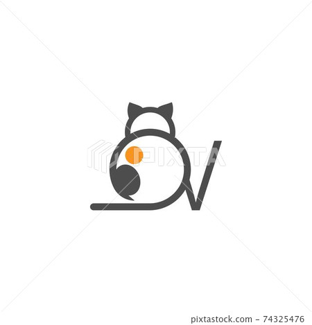 Cat icon logo with letter V template design vector-插圖素材 [74325476 ...