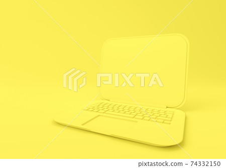 Yellow laptop with blank screen mockup on... - Stock Illustration ...