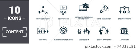 Content icon set. Contain filled flat content... - Stock Illustration ...