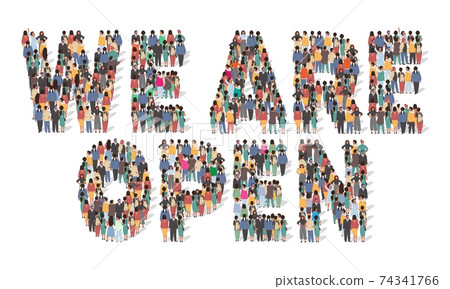 We are open typography banner. Large group of... - Stock Illustration ...