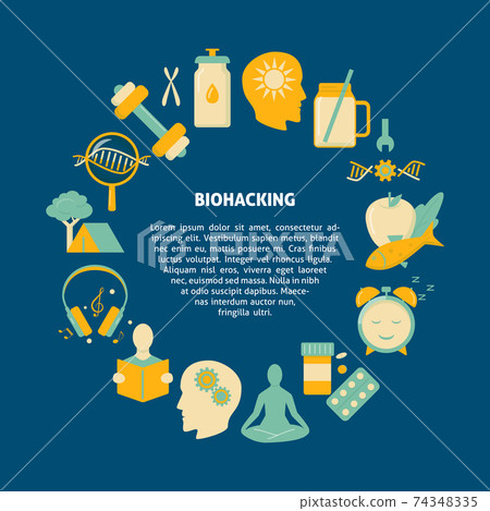Biohacking round concept banner with icons in... - Stock Illustration ...