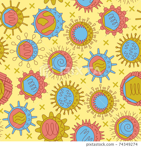Virus seamless pattern in colored line style - Stock Illustration ...