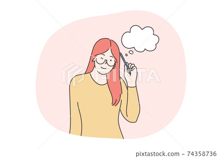 Thinking, having idea, doubt, brainstorm concept - Stock Illustration ...