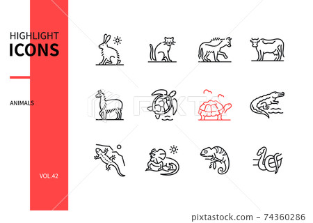 Animals collection - line design style icons set - Stock Illustration ...