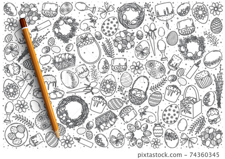 Hand drawn Easter vector doodle set - Stock Illustration [74360345] - PIXTA