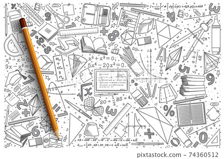 Hand drawn Mathematics vector doodle set - Stock Illustration [74360512 ...