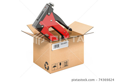 Staple gun inside cardboard box, delivery... - Stock Illustration ...