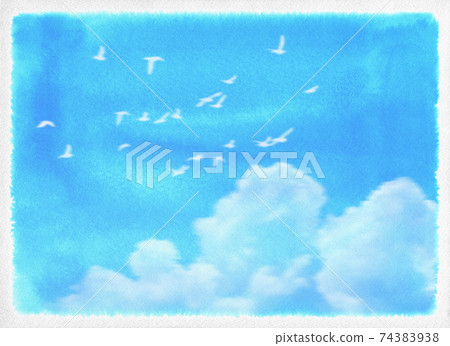 A blue sky drawn with a hand-painted watercolor... - Stock Illustration ...