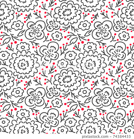 Floral pattern / monotone of simple line art... - Stock Illustration ...