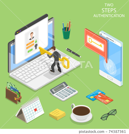 Multi factor authentication flat isometric vector. - Stock Illustration ...