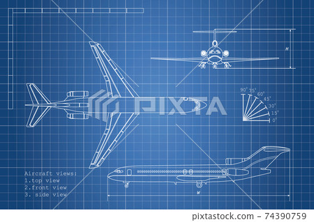 Airplane blueprint. Outline drawing plane on... - Stock Illustration ...