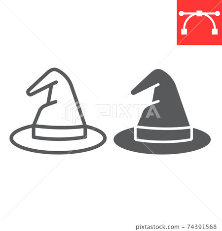Witch hat line and glyph icon, halloween and... - Stock Illustration ...