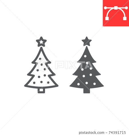 Christmas tree line and glyph icon, merry... - Stock Illustration ...