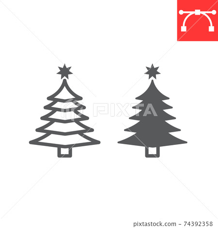 Christmas tree line and glyph icon, merry... - Stock Illustration ...