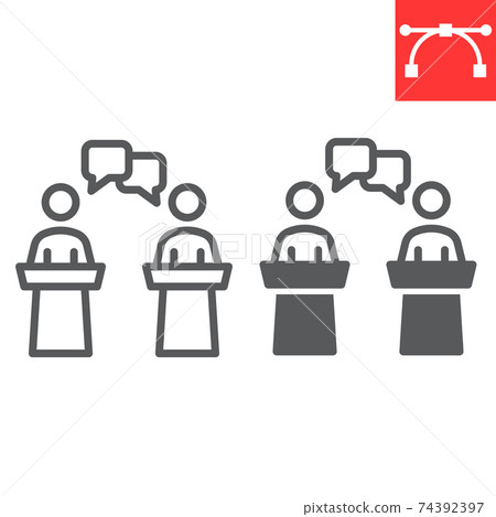 Debate line and glyph icon, election and... - Stock Illustration ...