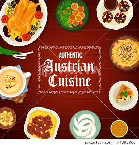 Austrian food restaurant meals, dishes menu cover - Stock Illustration ...