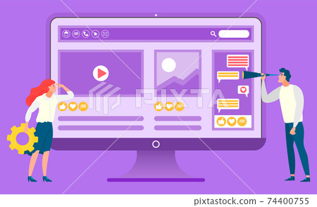 People with Computer Watching Educational Video - Stock Illustration ...