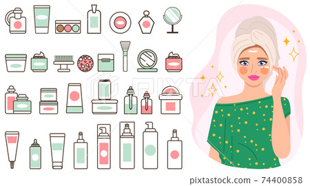 Makeup cosmetics tools a set of jars, bottles... - Stock Illustration ...