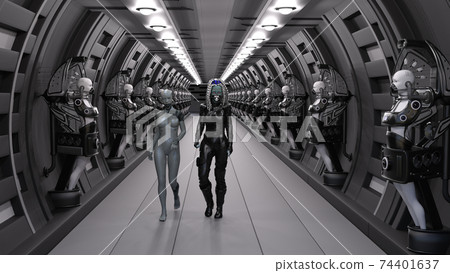 Cybernetics laboratory. Doctor goes through the... - Stock Illustration ...