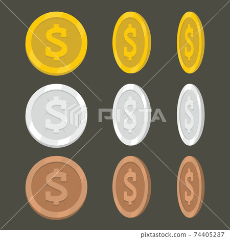 Set flat cartoon coin icons - Stock Illustration [74405287] - PIXTA