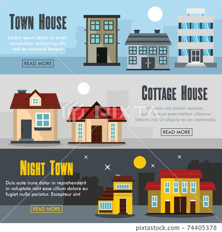 Set of three horizontal house banners with... - Stock Illustration ...