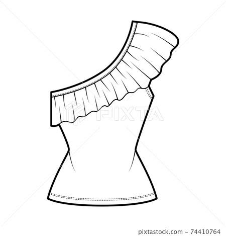 Top one-shoulder technical fashion illustration... - Stock Illustration ...