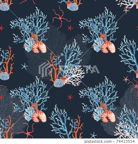 Beautiful seamless underwater pattern with... - Stock Illustration ...