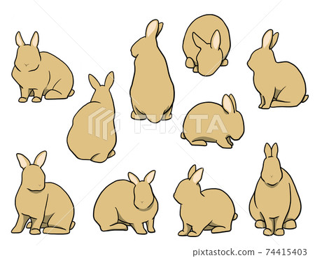 Sitting rabbit short ears orange set - Stock Illustration [74415403 ...