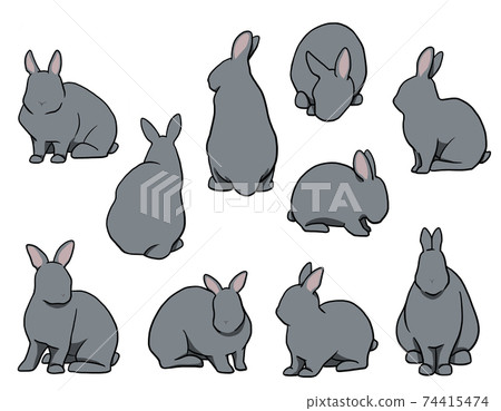 Sitting rabbit short ears blue set - Stock Illustration [74415474] - PIXTA