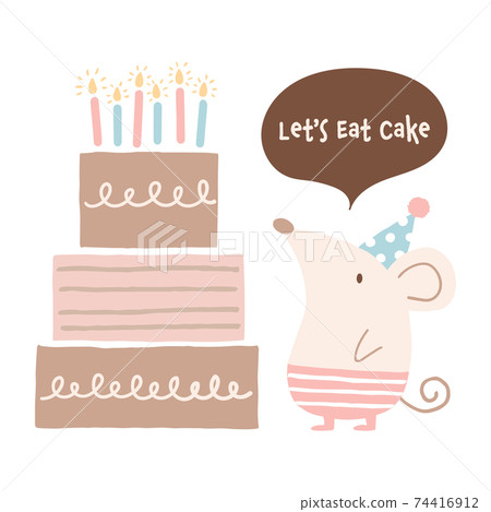 Small mouse and big birthday cake - Stock Illustration [74416912] - PIXTA