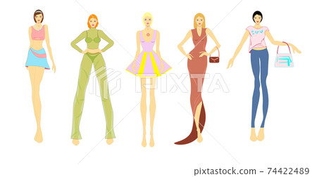 Vector fashion illustrations of group of model... - Stock Illustration ...