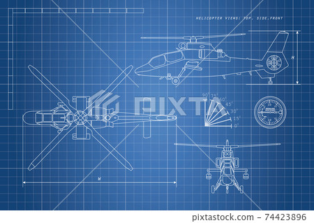 Helicopter blueprint. Industrial drawing of... - Stock Illustration ...