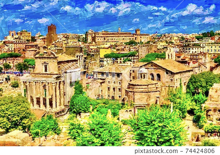 Landscape of Rome, Italy - Stock Illustration [74424806] - PIXTA