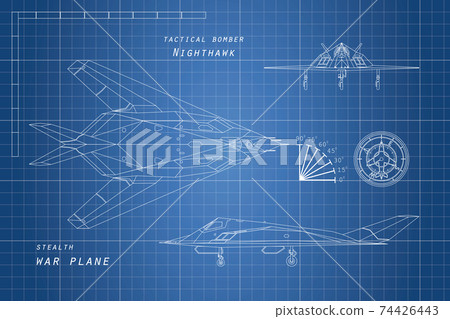 Military aircraft blueprint. Army airplane....-插圖素材 [74426443] - PIXTA圖庫