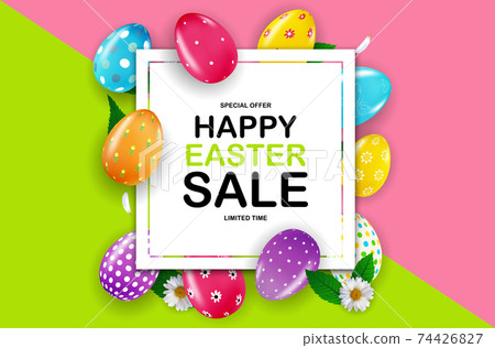 Happy Easter sale poster template with 3d... - Stock Illustration ...