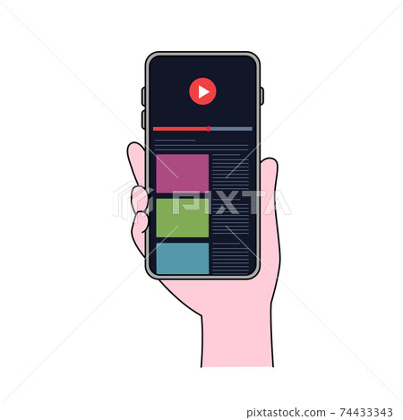 Hand holding a smartphone Video playback screen - Stock Illustration ...