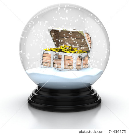 open treasure chest within snow dome 3d... - Stock Illustration ...