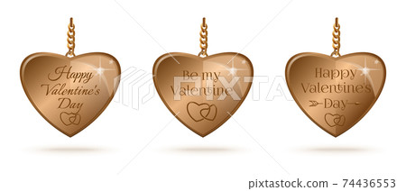 Gold hearts set with Valentines Day lettering - Stock Illustration ...