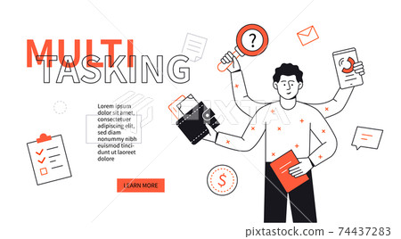 Multitasking concept - line design style web... - Stock Illustration ...