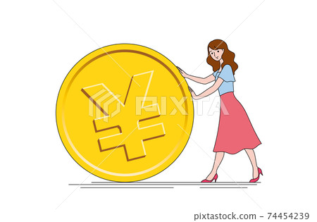¥ A woman rolling a coin - Stock Illustration [74454239] - PIXTA