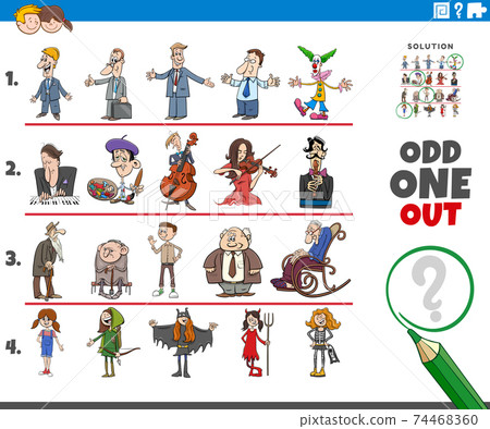 odd one out picture game with cartoon people...-插圖素材 [74468360] - PIXTA圖庫